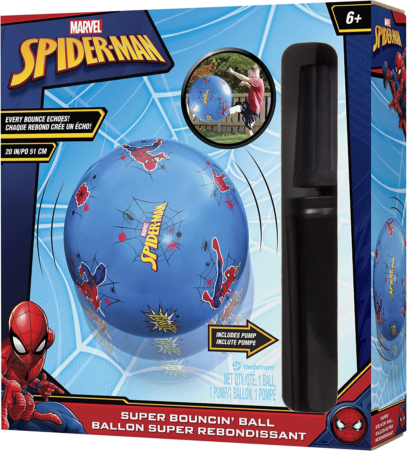 Hedstrom 20 inch Super Bouncing Ball with Pump, Marvel Spiderman