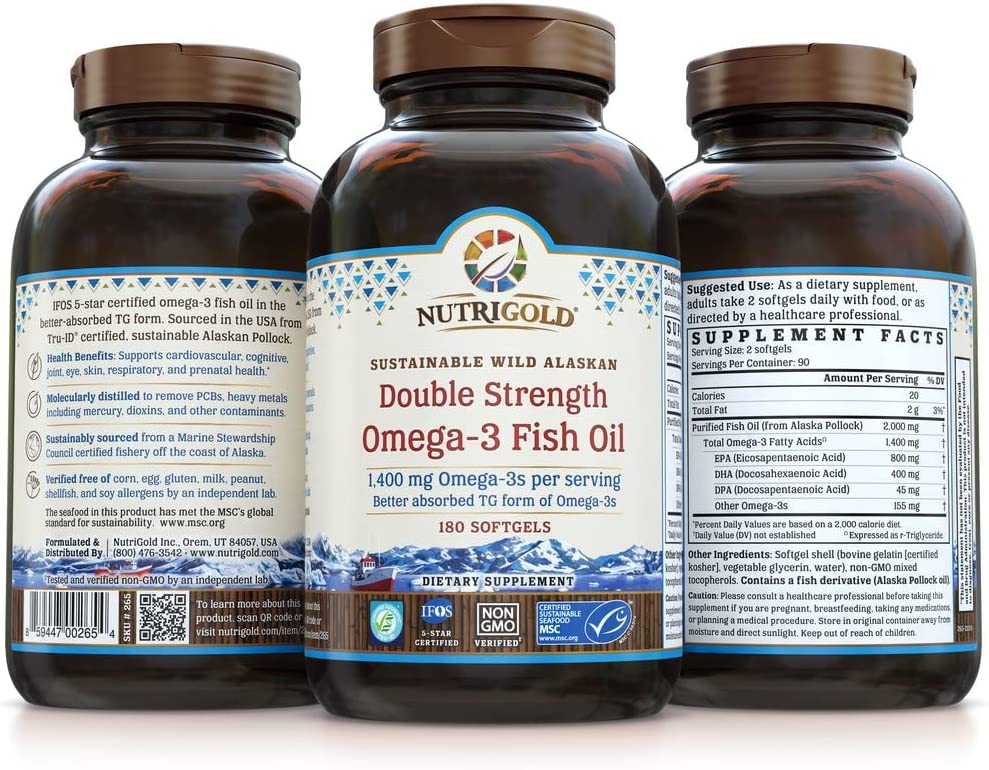 Omega-3 Fish Oil Capsules - Double Strength Omega-3 Fish Oil, 1400 mg, 180 Softgels - The GOLD ...