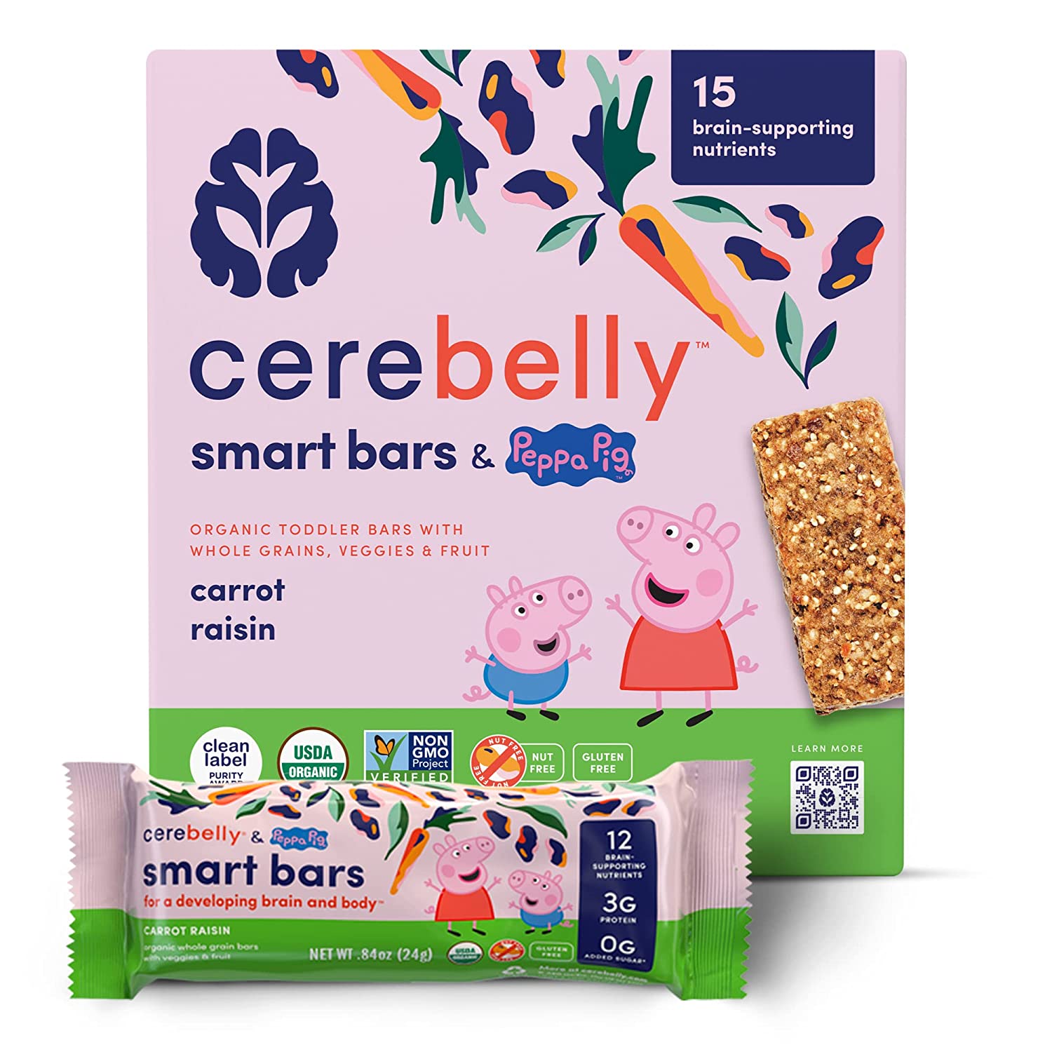 Cerebelly Toddler Snack Bars – Peppa Pig Carrot Raisin (Pack of 5), Healthy & Organic Whole ...