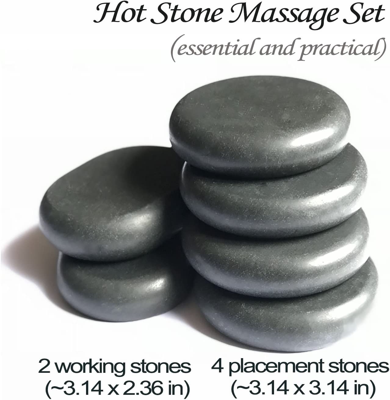 Hot Stones - 6 Large Essential Massage Stones Set (3.15in) for ...