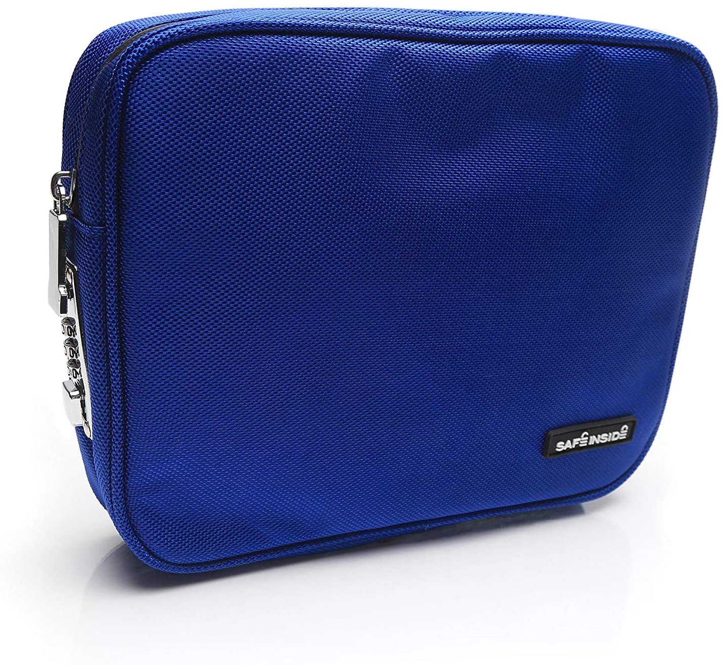 Safe Inside, Locking Privacy Pouch with Steel Tether Cable, Medium, Blue