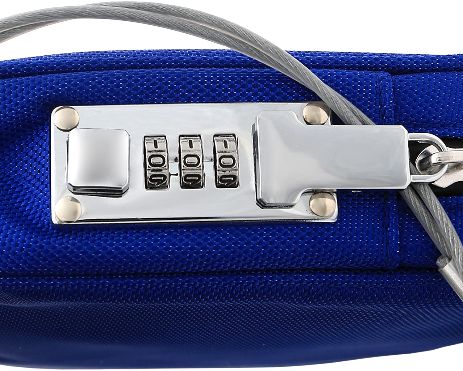 Safe Inside, Locking Privacy Pouch with Steel Tether Cable, Medium, Blue