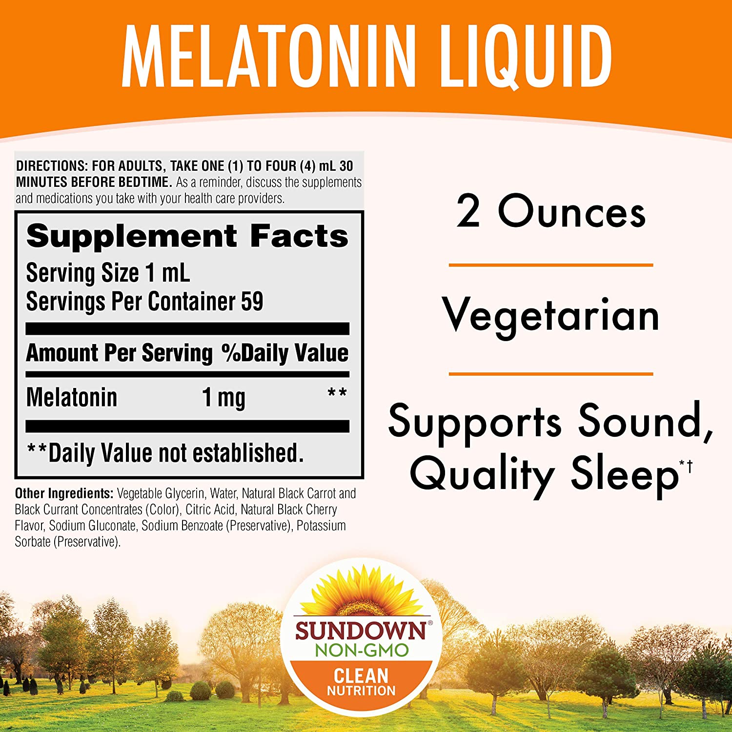 Sundown Sublingual Melatonin Liquid Cherry Flavor, 2 Ounces