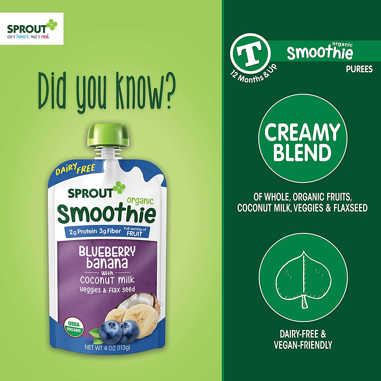 Sprout Organic Baby Food, Stage 4 Toddler Smoothie Pouches, Blueberry ...