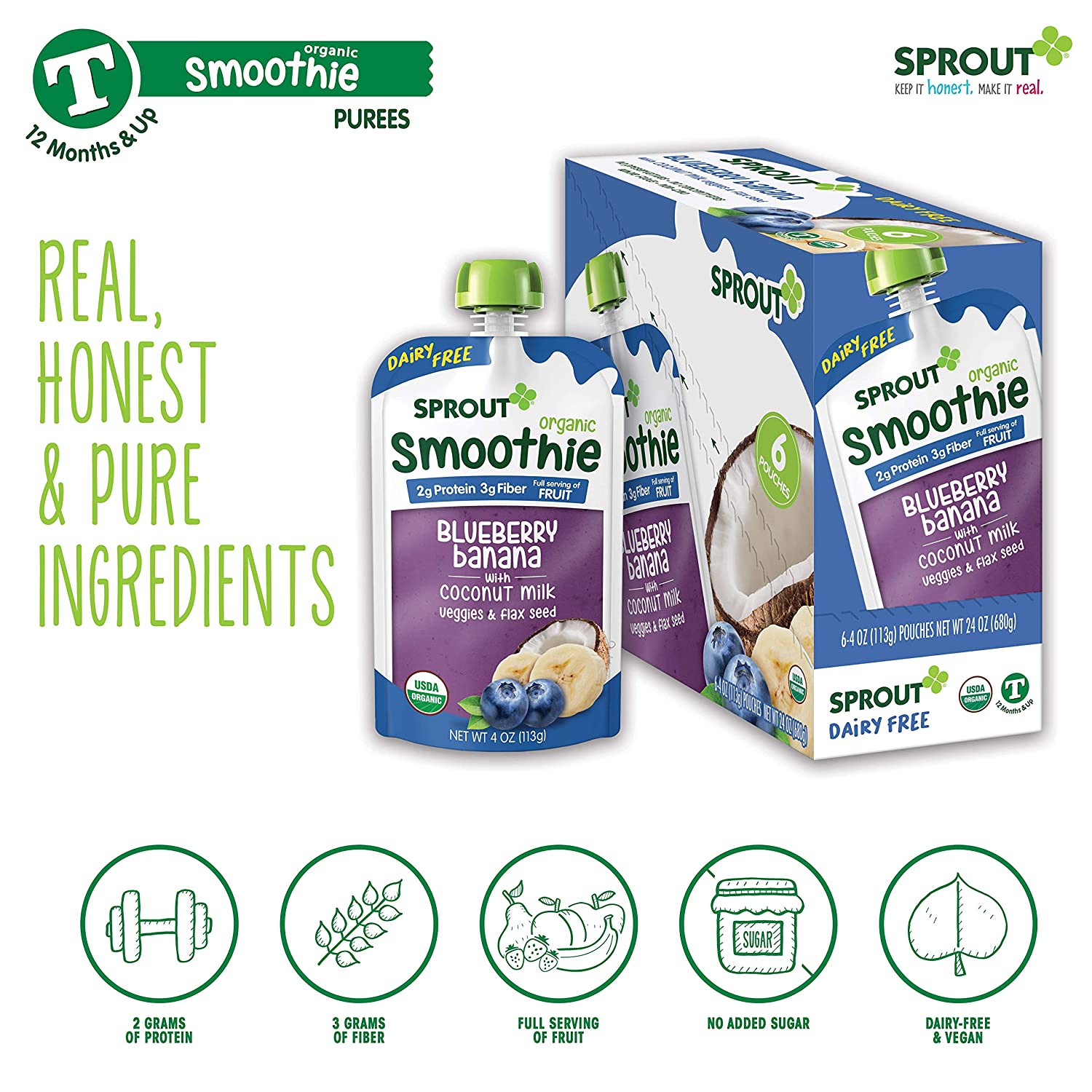 Sprout Organic Baby Food, Stage 4 Toddler Smoothie Pouches, Blueberry ...