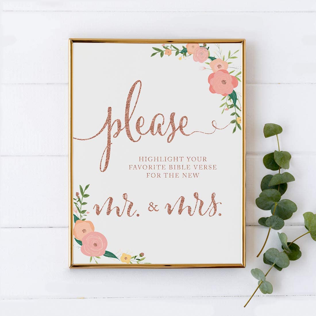 Andaz Press Wedding Party Signs, Faux Rose Gold Glitter with Florals, 8 ...