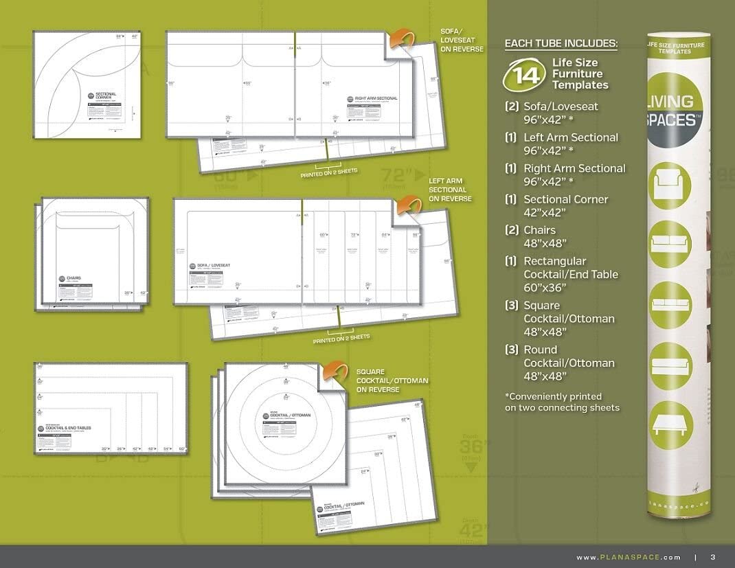 Plan A Space LS1 Living Spaces - (14) Life Size Furniture Templates ...