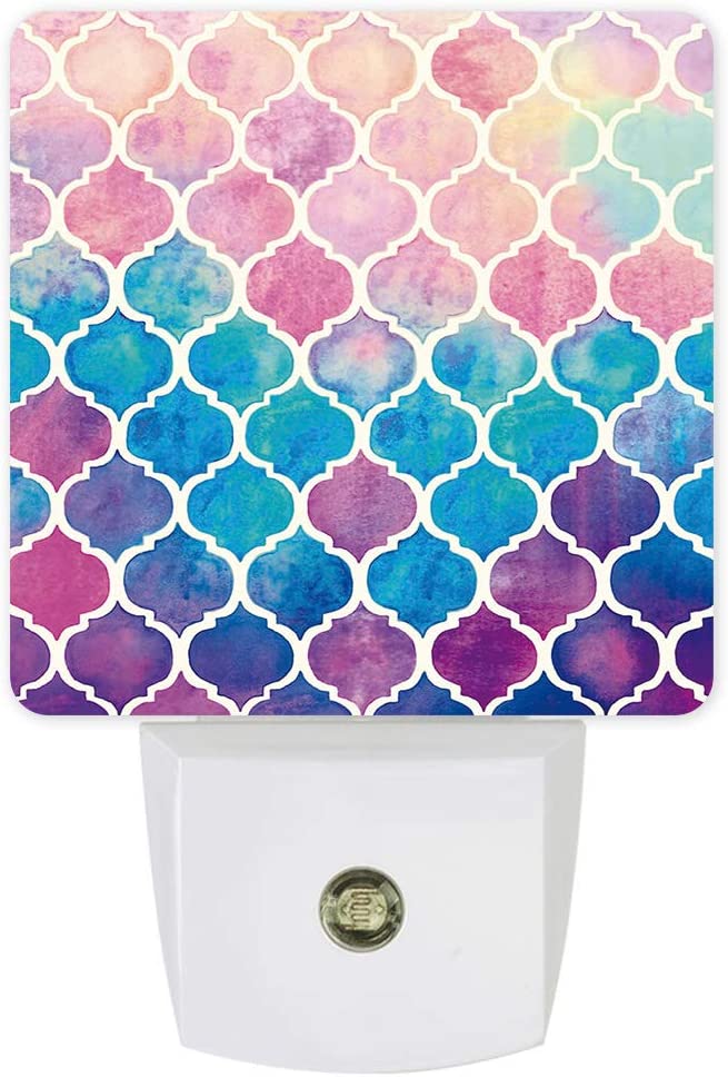 Nightlight Plug in LED Lights for Bedroom, Morocco Plaid Checked Blue ...