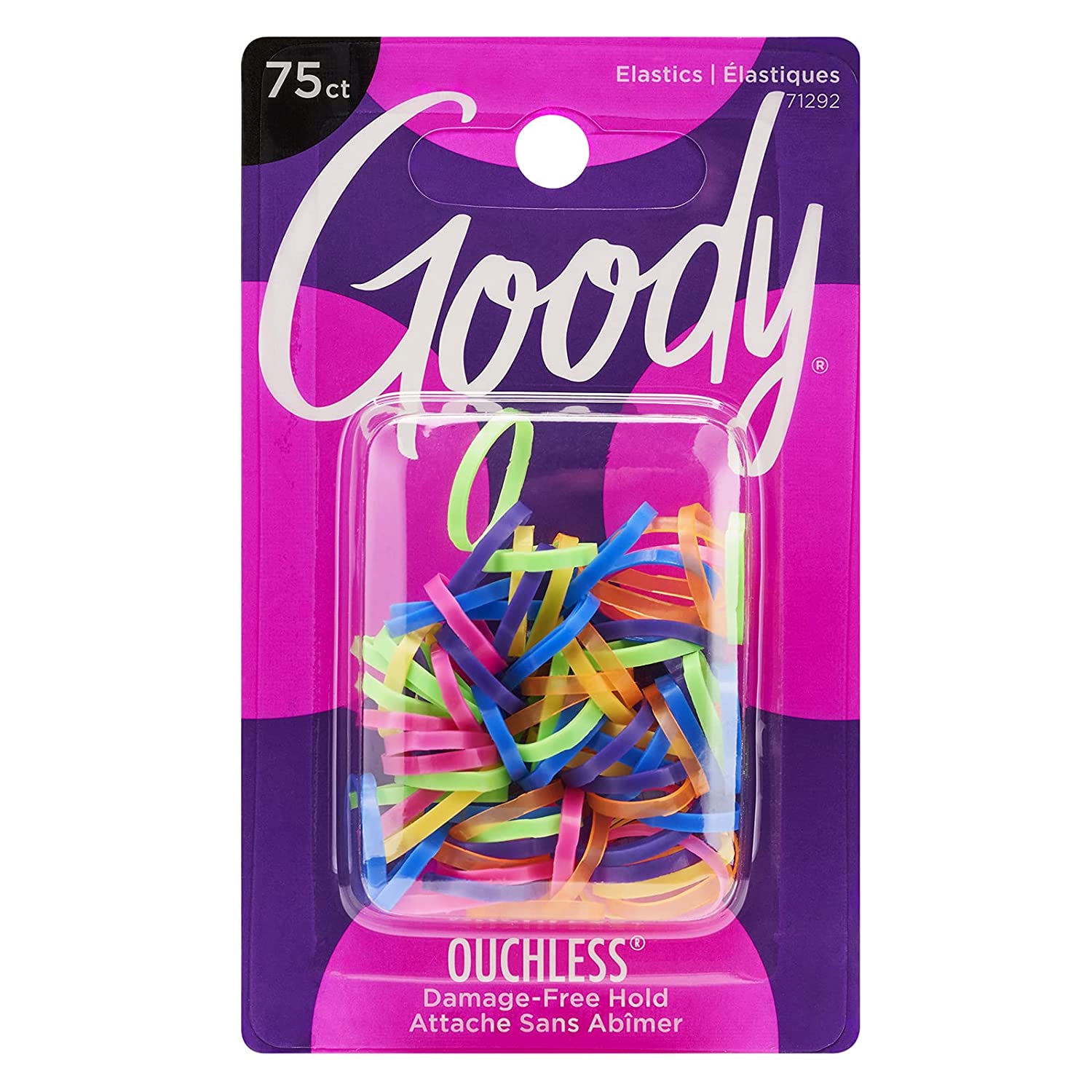 Goody Mini Latex Hair Elastics, Assorted Neon Colors, 75-count