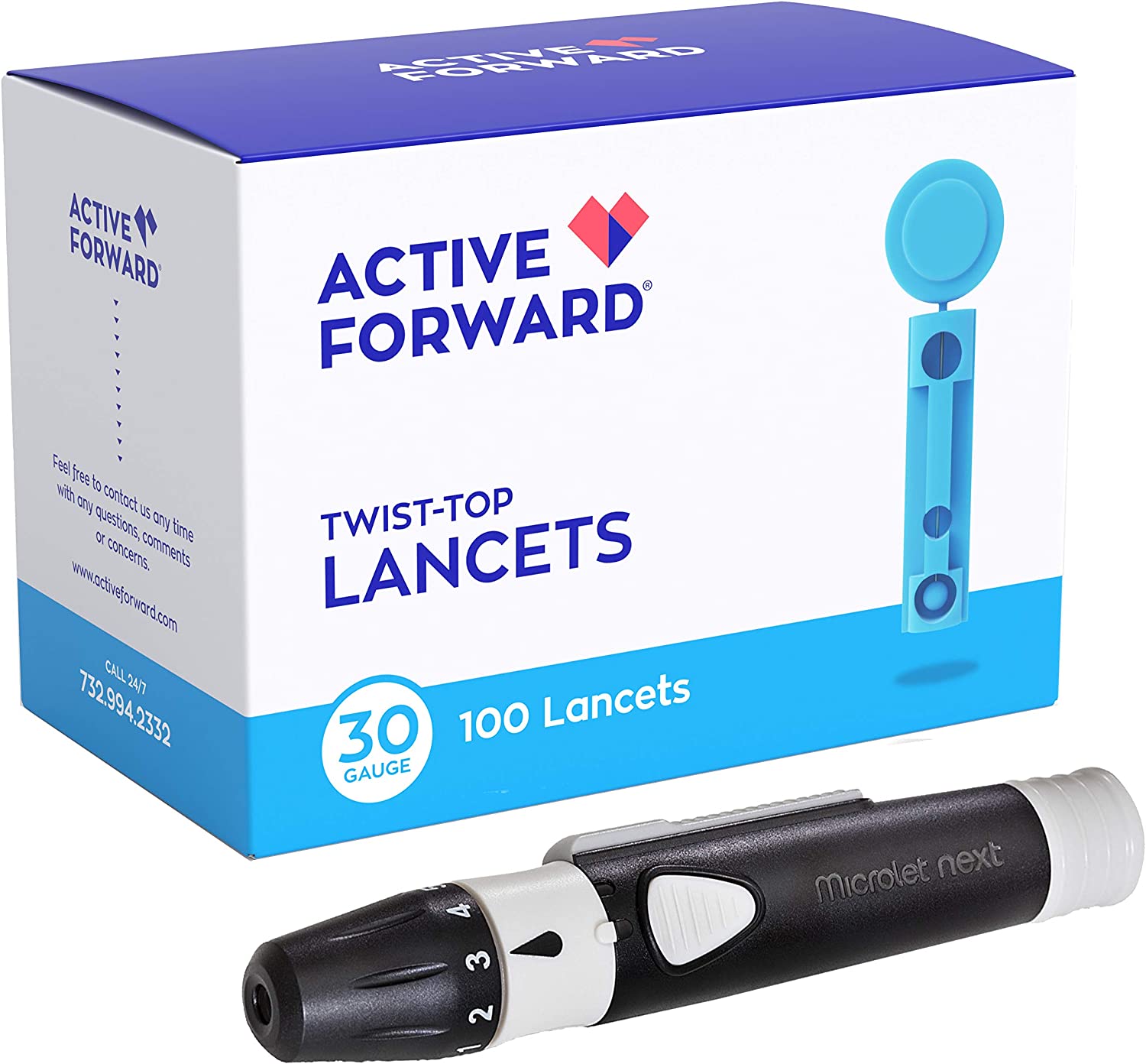 Microlet Lancing Device + 100 Active Forward 30g Lancets