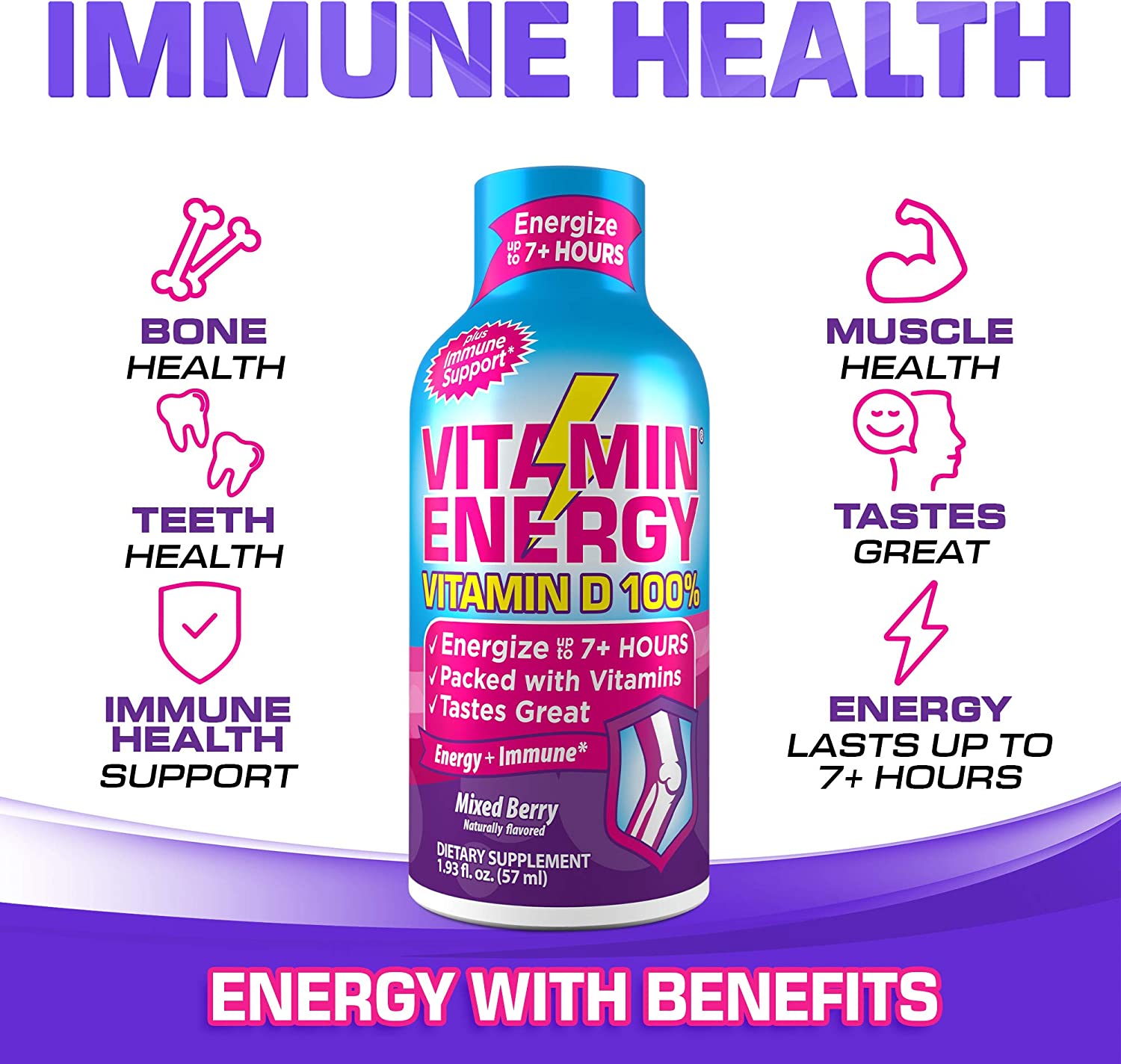 Vitamin Energy Vitamin D 100% Energy Drink Shots, Mixed Berry Flavored ...