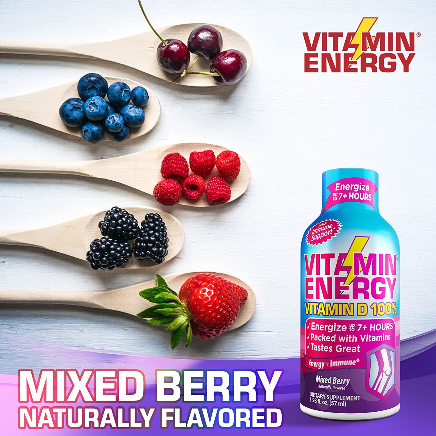 Vitamin Energy Vitamin D 100% Energy Drink Shots, Mixed Berry Flavored ...