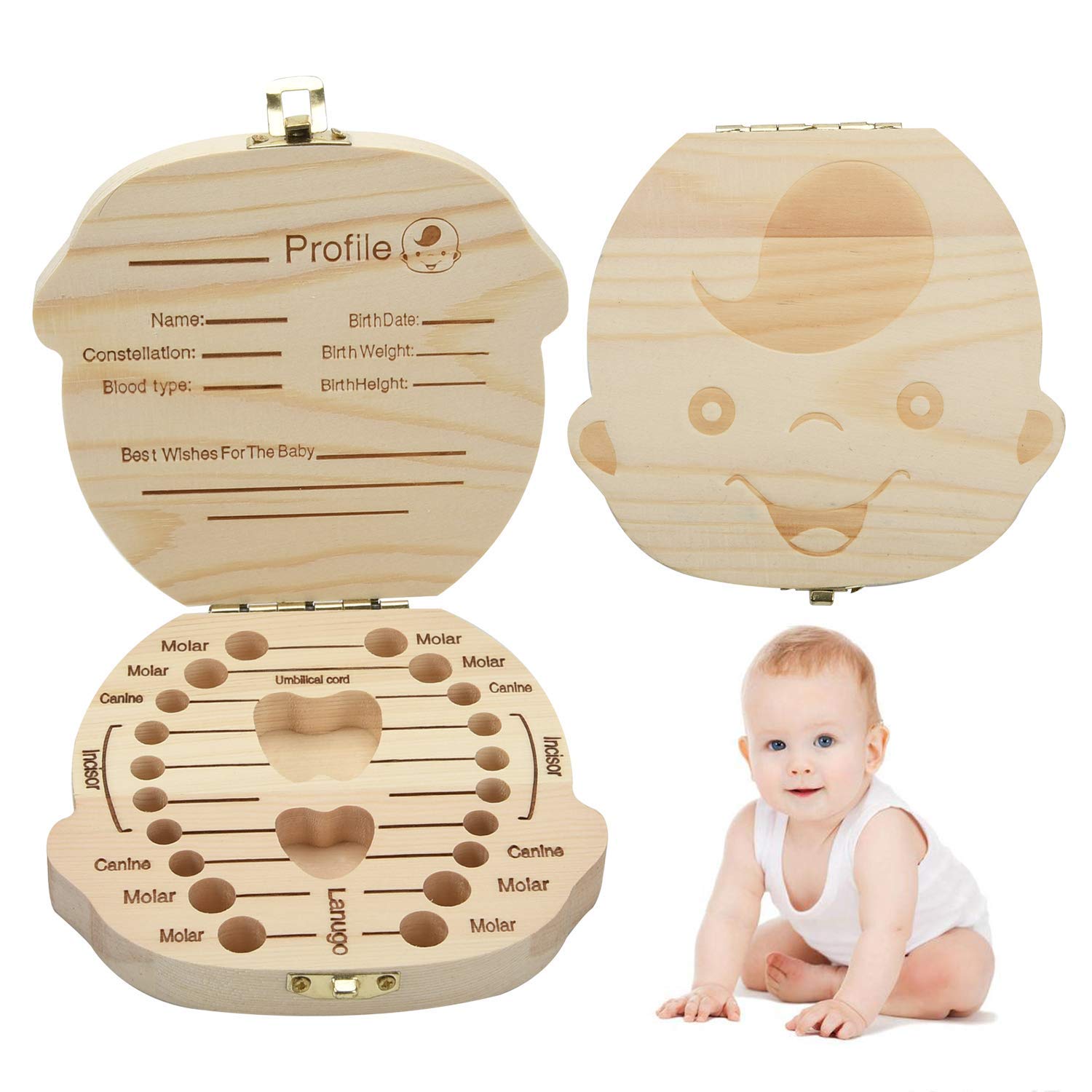 Baby Boy Teeth Keepsake Box Wooden Tooth Fairy Box, Child Kids Tooth ...