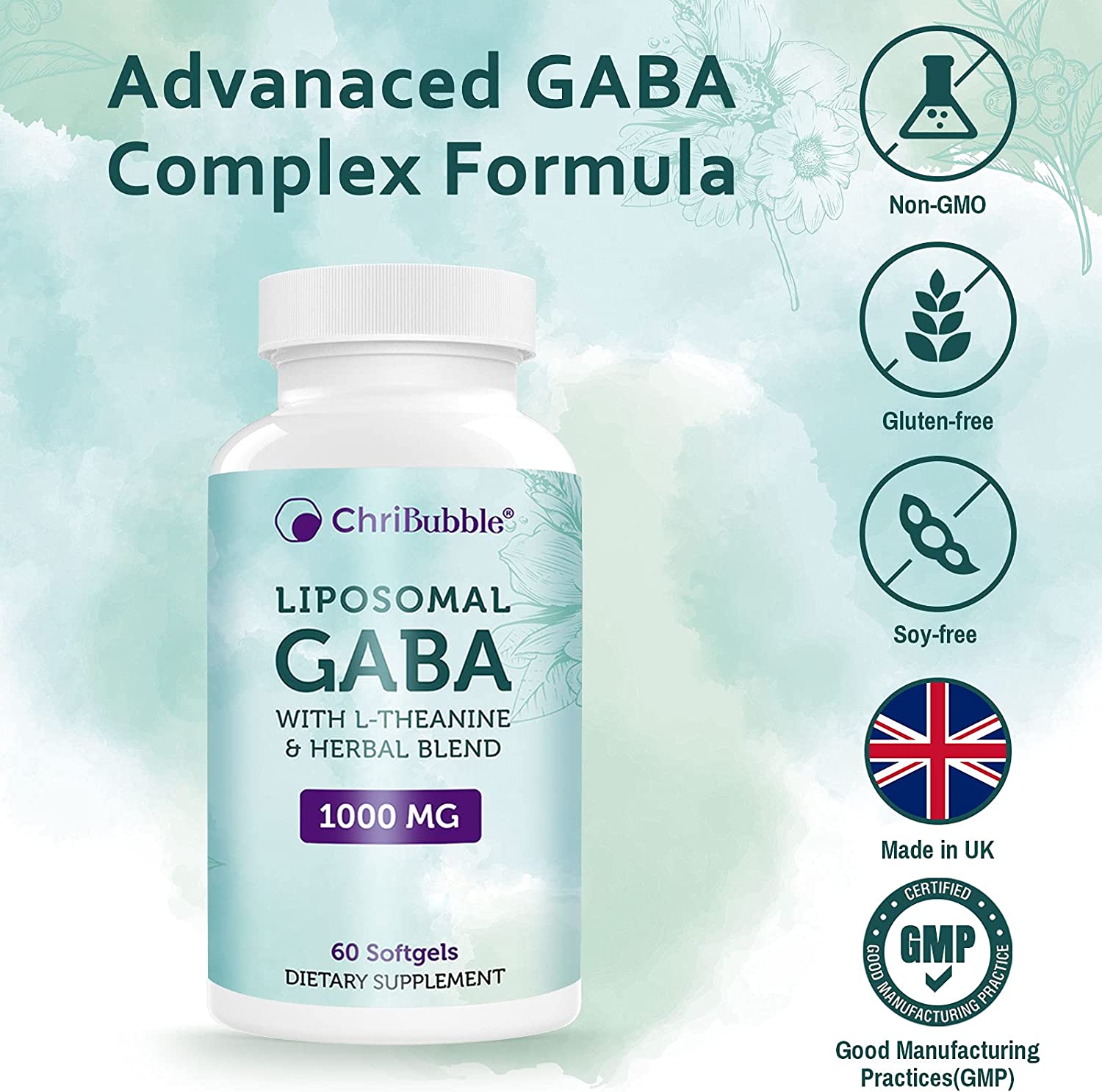 Liposomal GABA Supplements 1000mg with L-Theanine 200mg,High Absorption ...